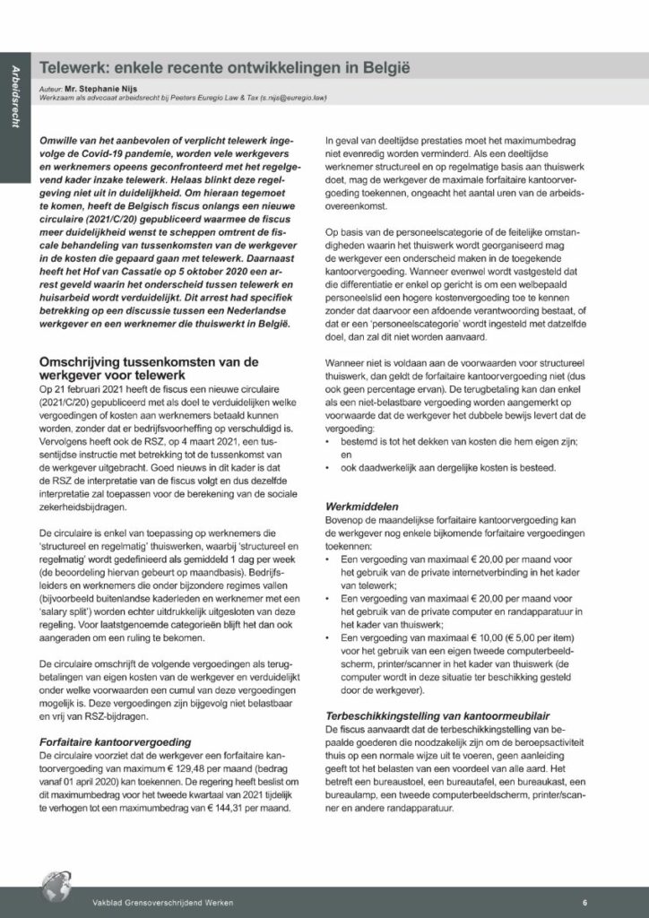 Telewerk: enkele recente ontwikkelingen in België | Euregio Law & Tax